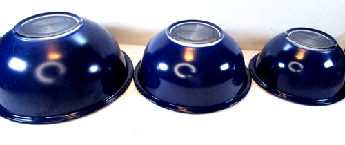 3 Pyrex Glass Nesting Bowls Cobalt Blue Clear Btm 1 L 322, 1.5 L 323, 2 ...