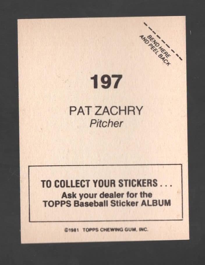 1981 Topps Stickers Pat Zachry New York Mets #197 Excellent | eBay