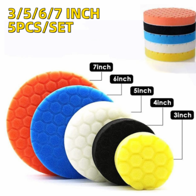 5PCS Car Polishing Pads 3/5/6/7 Inch Flat Sponge Buff Buffing Pads ...