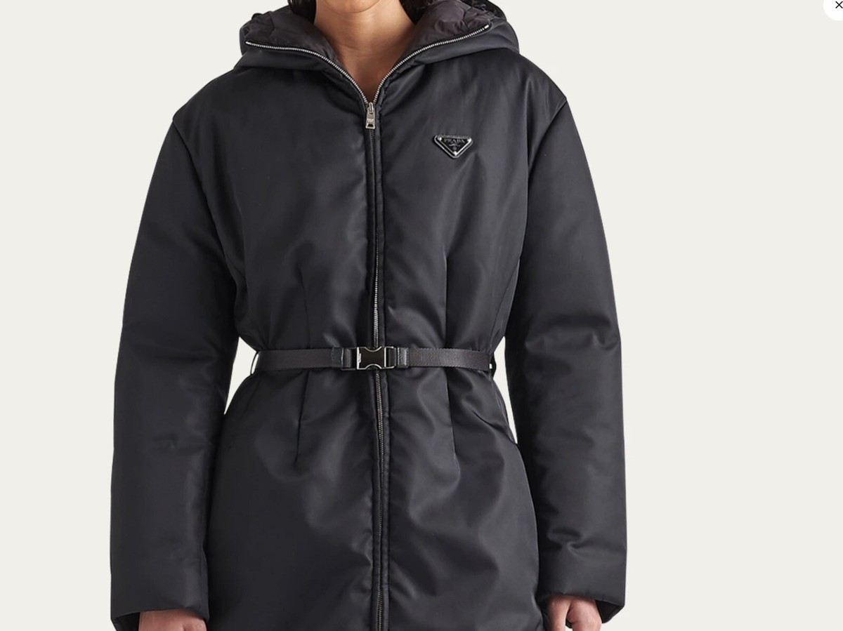 Prada Re-Nylon Hooded Down Belted Jacket Woman New Prada Re-Nylon Hooded Down Belted Jacket Woman New