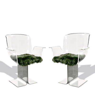 Vintage Pair Pace Collection Lucite Aluminum Swivel Armchairs Mid ...