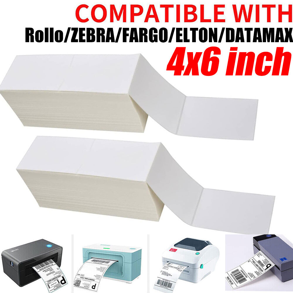 4000 Sheets 4x6 Fanfold Direct Thermal Shipping Labels for Zebra &Rollo ...