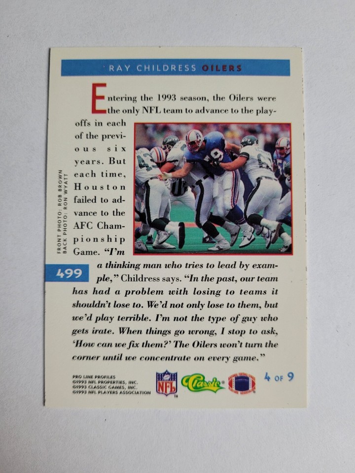 1993 Pro Line Profiles Football #499 Ray Childress | eBay