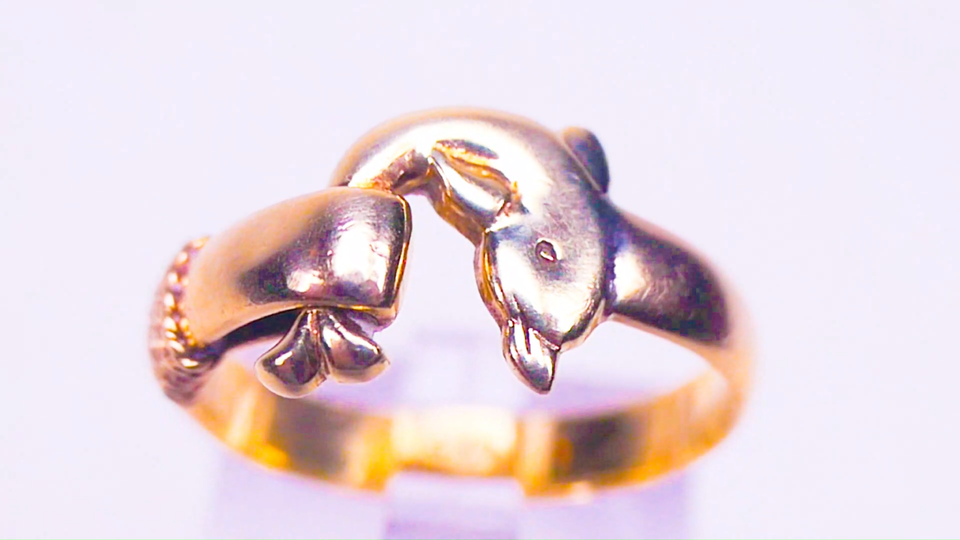 Vintage 14K Yellow Gold Dolphin Rope Accent Wide Band Ring Size 6.5 3. ...