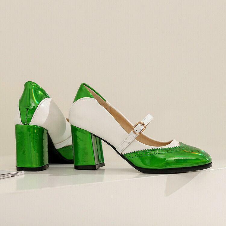 Women Party Work Mary Jane Block Heels Square Toe Multi Color Faux ...