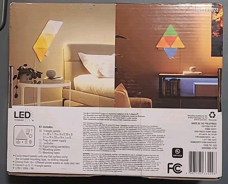 EcoSmart Smart Color Changing Dimmable 5 Geometric Triangle LED Light ...