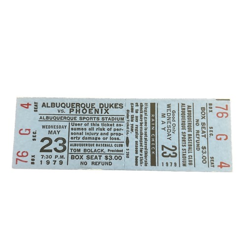 1979 Albuquerque Dukes vs Phoenix Giants Full Ticket - Dodgers AAA Team ...