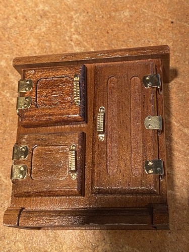Vintage 3" X 3.5" Dollhouse Miniature Furniture Wooden Ice Box Brown ...