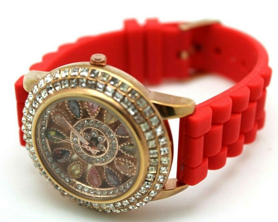 Vice Versa Bling Women's Silicon Band Watch Designer Swarovski Crystals ...