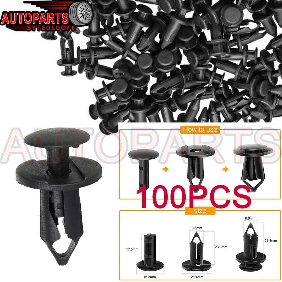 100pcs 8MM Hole Plastic Rivets Retainer Fender Bumper Push Pin Fastener ...