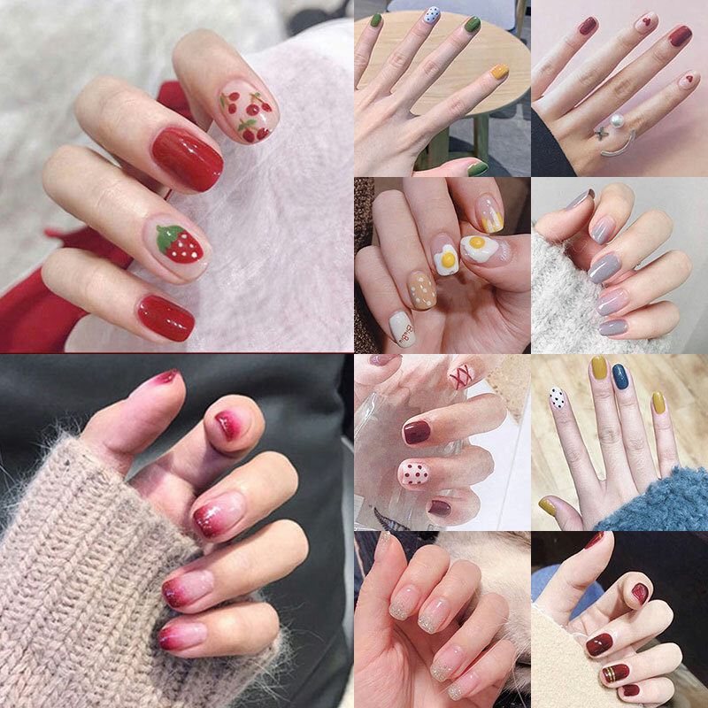 24PCS False Reusable Fake Nails Stick Press On Full Cover Artificial ...