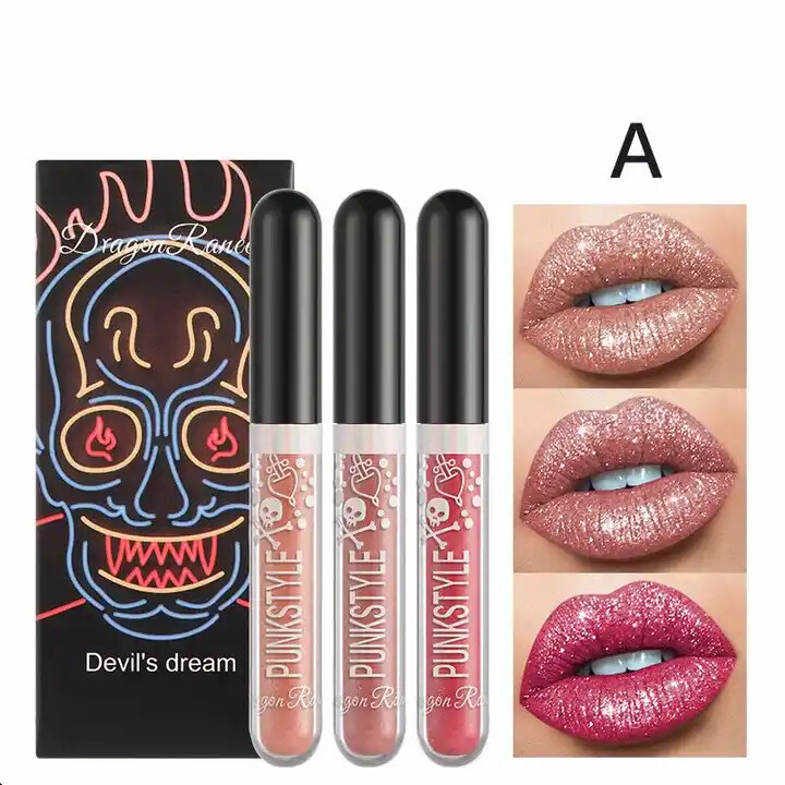 Glitter Waterproof Liquid Black Lipstick Shiny Lip Tint Lip Gloss Kit ...