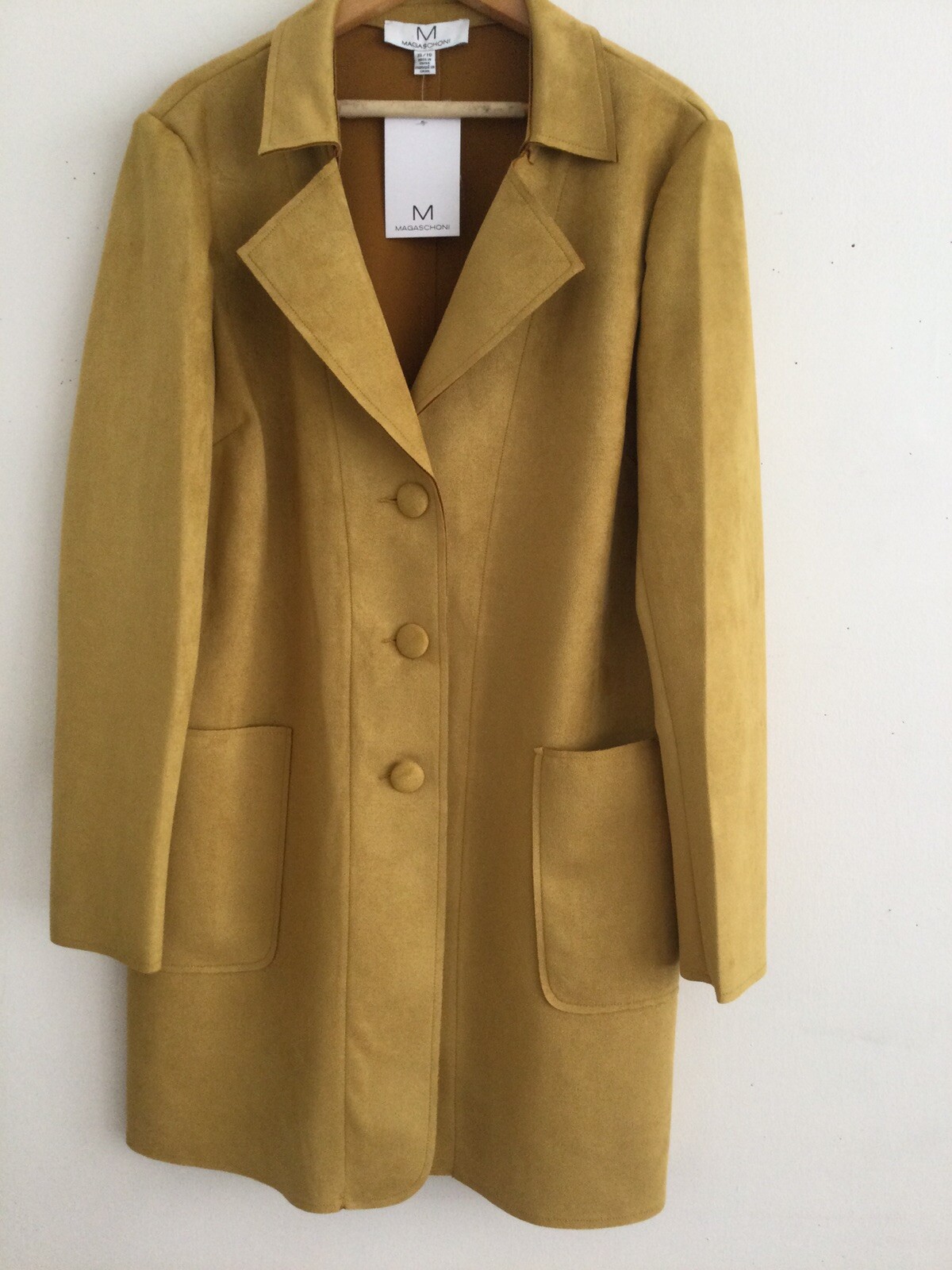 MAGASCHONI FAUX SUEDE LEATHER 3 BUTTON PATCH POCKET MUSTARD GOLD COAT ...