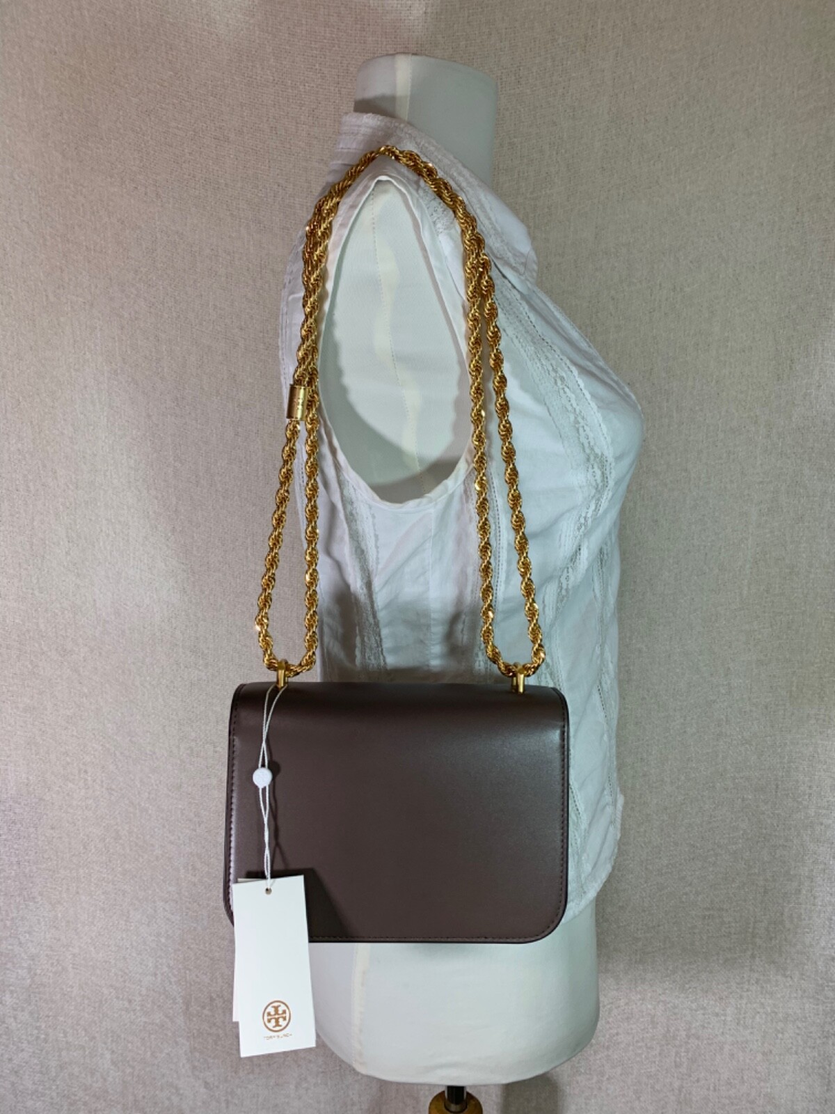 New Tory Burch Eleanor Clam Shell Taupe Small Convertible Shoulder ...