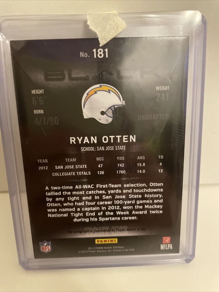 #2/10 (ONLY 10) 2013 PANINI BLACK AUTO AUTOGRAPH RYAN OTTEN ROOKIE CARD ...