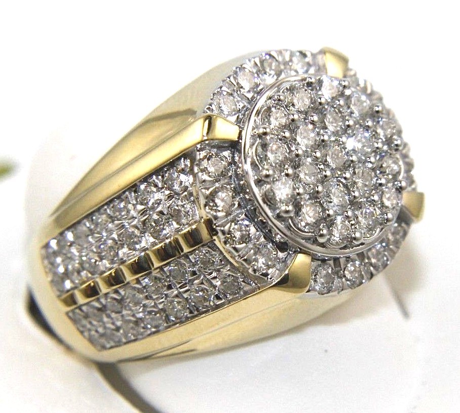 Natural Round Diamond Cluster Wide Men's Ring Band 14k Yellow Gold 2 ...