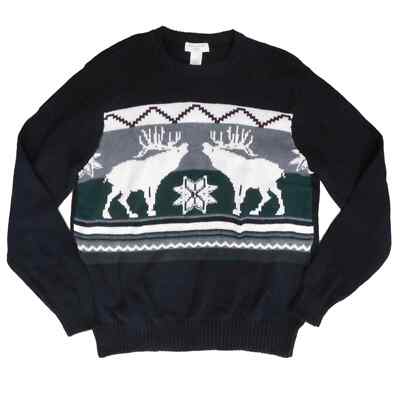 Dockers Mens Black Fair Isle Moose Motif Christmas Holiday Sweater | eBay