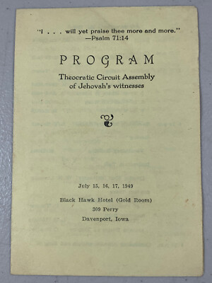 Original 1949 Circuit Assembly Program Davenport Iowa Jehovah ...