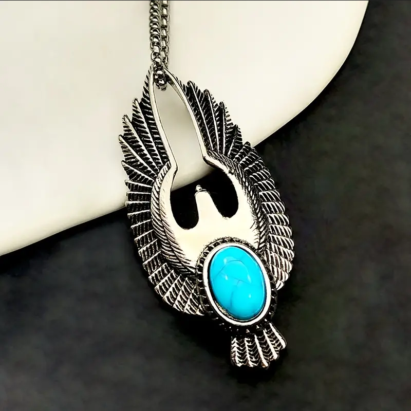 Turquoise Eagle Hawk Jewelry Ancient Titanium Steel Pendant Necklace | eBay