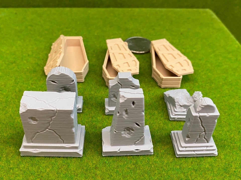 O Scale 3D Printed Graveyard Set – 6 Tombstones & 3 Coffins – Diorama ...