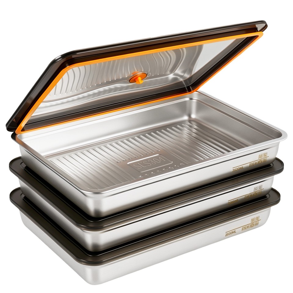 3 Pack Stainless Steel Food Container with Lid Metal Storage Container ...