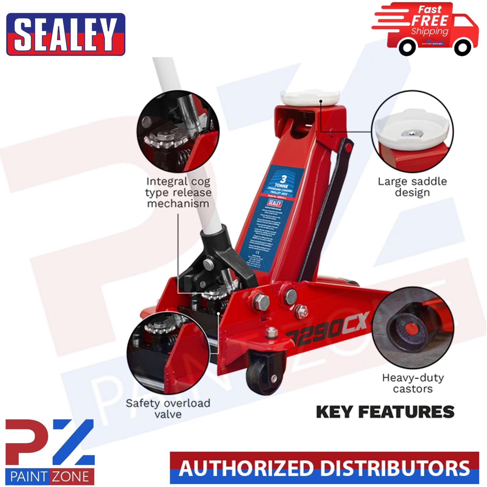 Sealey 3290CX 3 Ton Trolley Jack Compact Hydraulic tonne car van garage ...