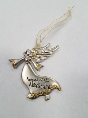 Spoontiques Pewter Angel Ornament - Imprinted "Bless and Protect Adam ...