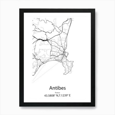 Antibes,France Minimalist Map Art P Framed Wall Art Poster Canvas Print ...