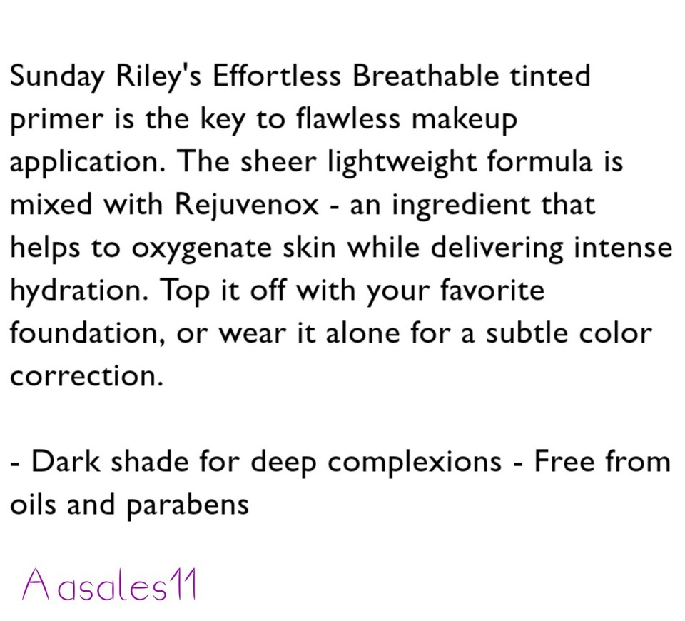 (2 BOTTLES) Sunday Riley EFFORTLESS BREATHABLE TINTED PRIMER SHADE DEEP ...