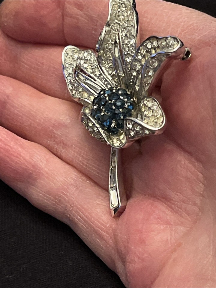 Vtg Sign Boucher Number 6895 Silver Tone Sapphire White Crystals Orchid ...