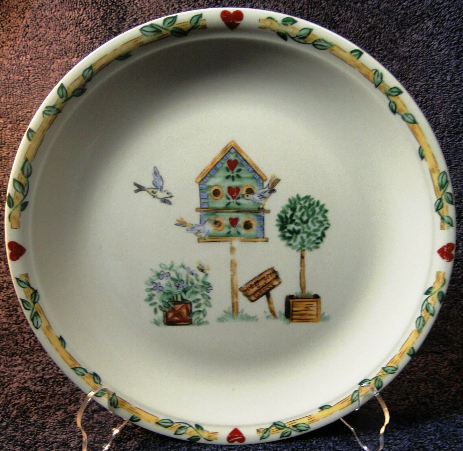 Thomson Pottery Birdhouse Chop Plate 12 1/4" Round Platter Red Hearts ...