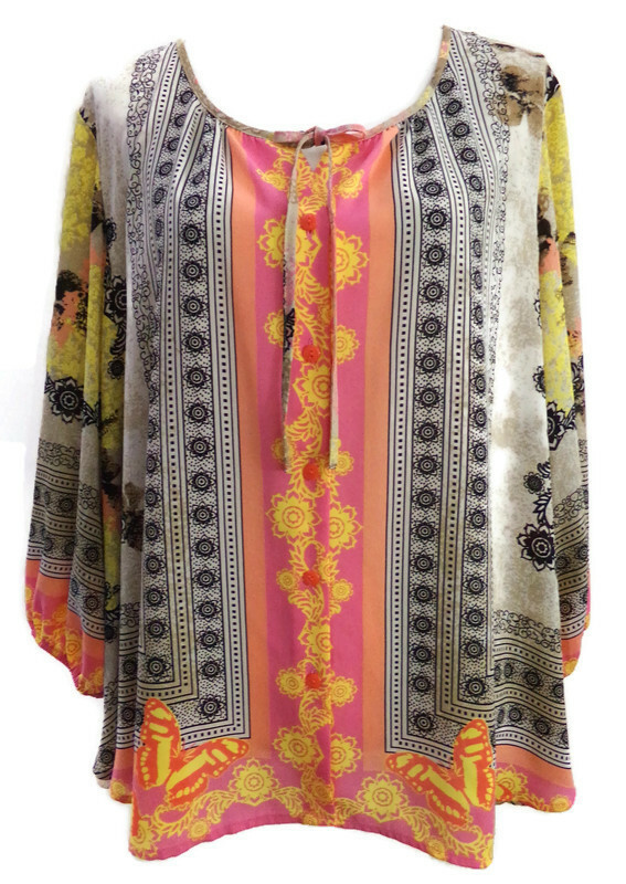 Style & Co Womens Floral Boho Top SIZE 2X Pink Orange Bohemian ...
