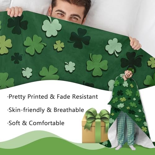 St Patricks Day Flannel Throw Blanket, Lucky Shamrock Clover Birthday ...
