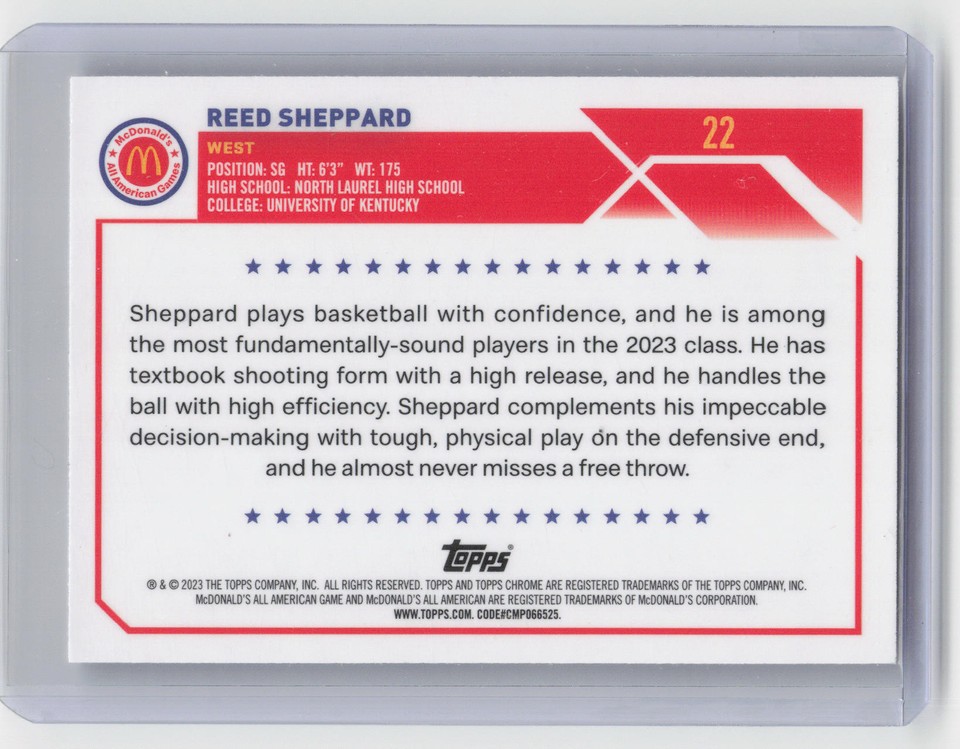 2023 Topps Chrome McDonald's All American #22 Reed Sheppard RayWave | eBay
