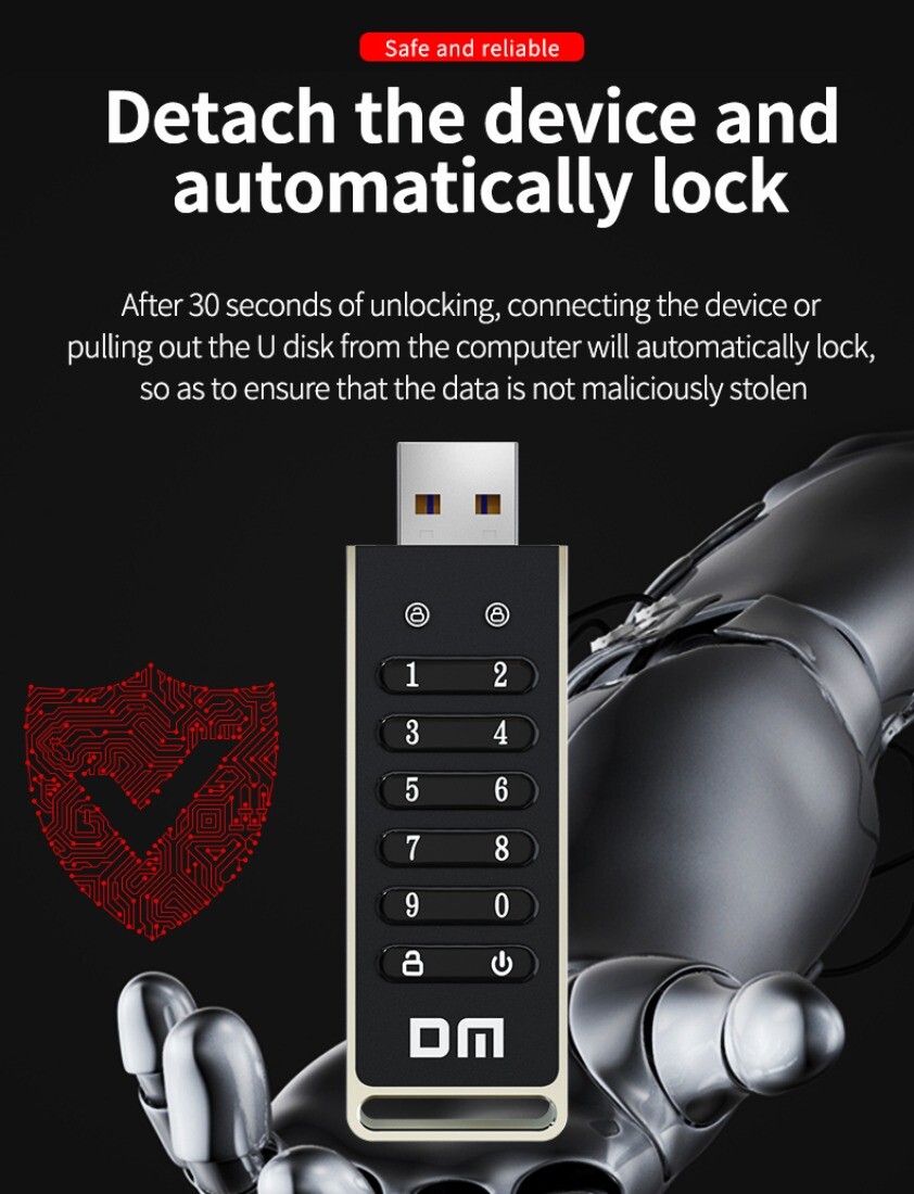 DM FD063 256-bit Encrypted USB Drive Password Secure Flash Drive USB3.2 ...