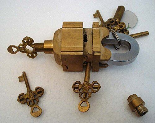 Handmade Antique Style Brass Finish 6 Key Square Trick Puzzle Padlock ...
