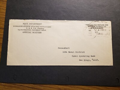 Submarine USS V-2 Official Naval Cover 1931 PANAMA, CANAL ZONE later ...