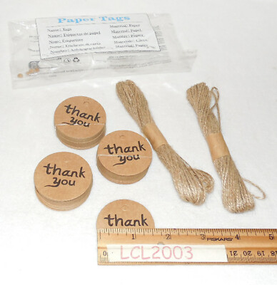 100 pc Thank You Tags Brown Paper Tags Gift Tags with Strings Hanging ...