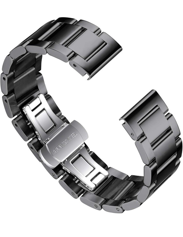 BINLUN Stainless Steel Black Replacement Watch Strap with Butterfly ...