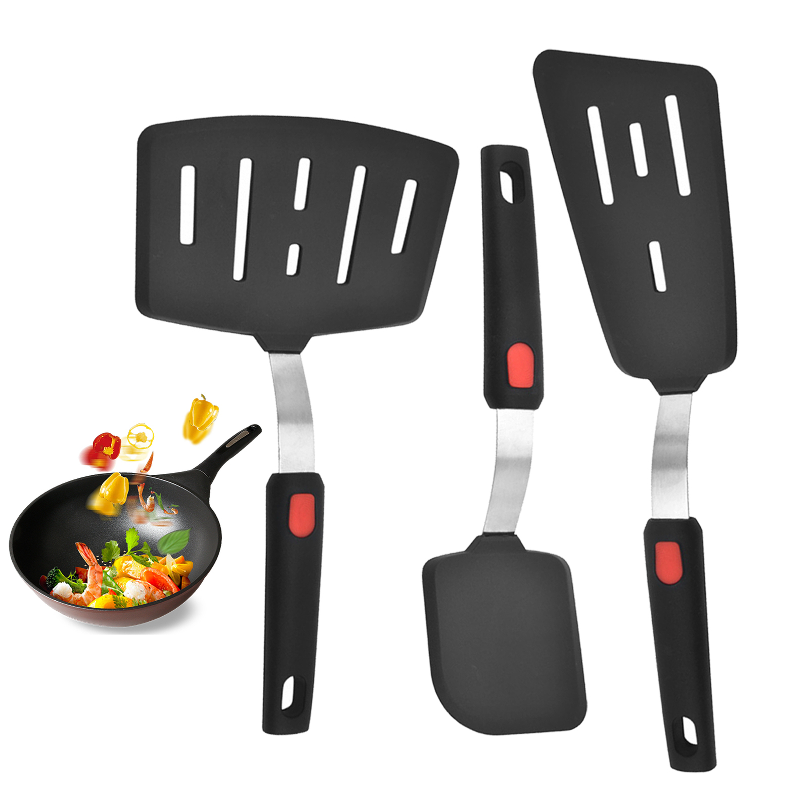 Silicone Spatula Slotted Turner Nonstick Cookware Cooking Multipurpose ...