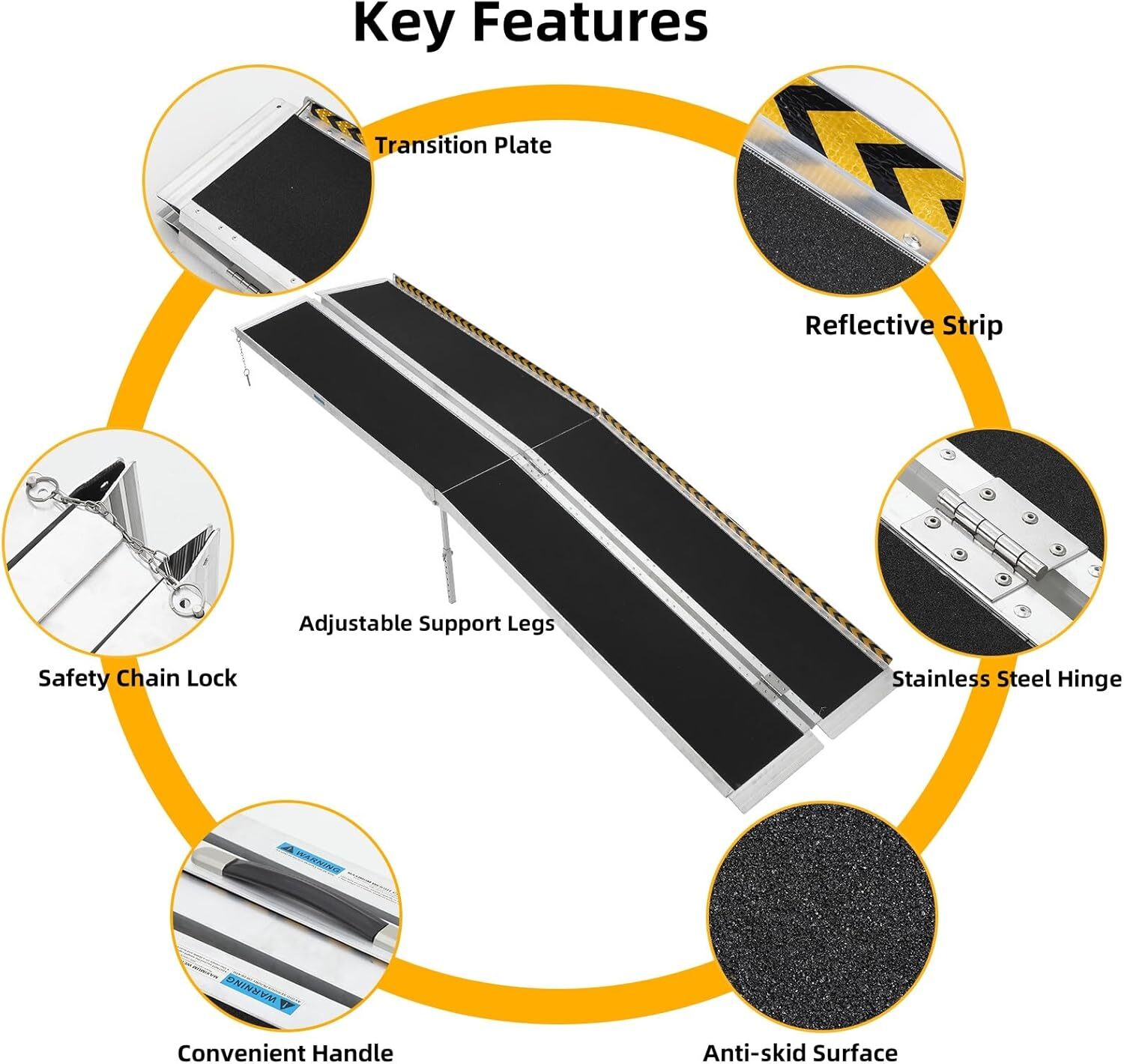 2/3/4/5/6/7/8/9/10ft Wheelchair Ramp With Non-Skid Surface and ...