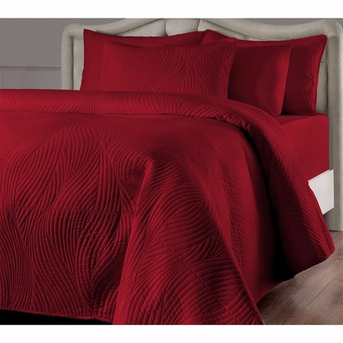 Solid Red Quilted Stream 3 pc Quilt Set Twin Full Queen King Coverlet ...