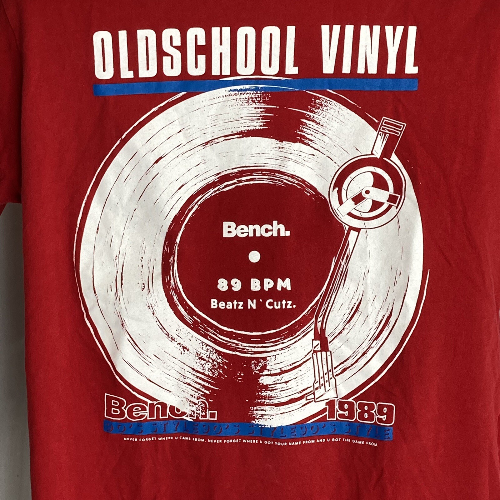 Bench T Shirt Old School Vinyl Graphic Small Red Record Player 1989 ...