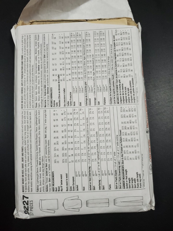 SIMPLICITY LADIES LONG VEST COAT TOP SKIRT PATTERN 8227 SIZE 16 FREE ...