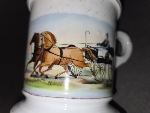 Vintage OCCUPATIONAL SHAVING MUG HORSE w BUGGY DRIVER Wichita KS Barber ...
