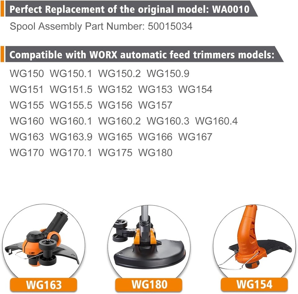 12 Pack WA0010 Grass Trimmer Spool Line for Worx WG150 WG154 WG155 ...