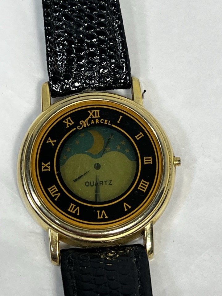 Marcel Digital Moonphase Watch 995 Gold Tone w/Leather Strap - New ...