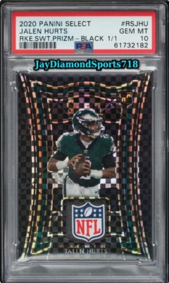 2020 SELECT BLACK PRIZM JALEN HURTS ROOKIE NFL SHIELD PATCH 1/1 PSA 10 ...