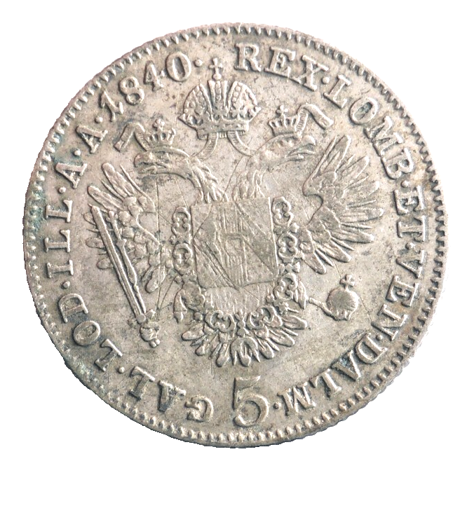 1840 AUSTRIA 5 KREUZER - AU - RARE HIGH VALUE Vintage Silver Coin - Lot ...