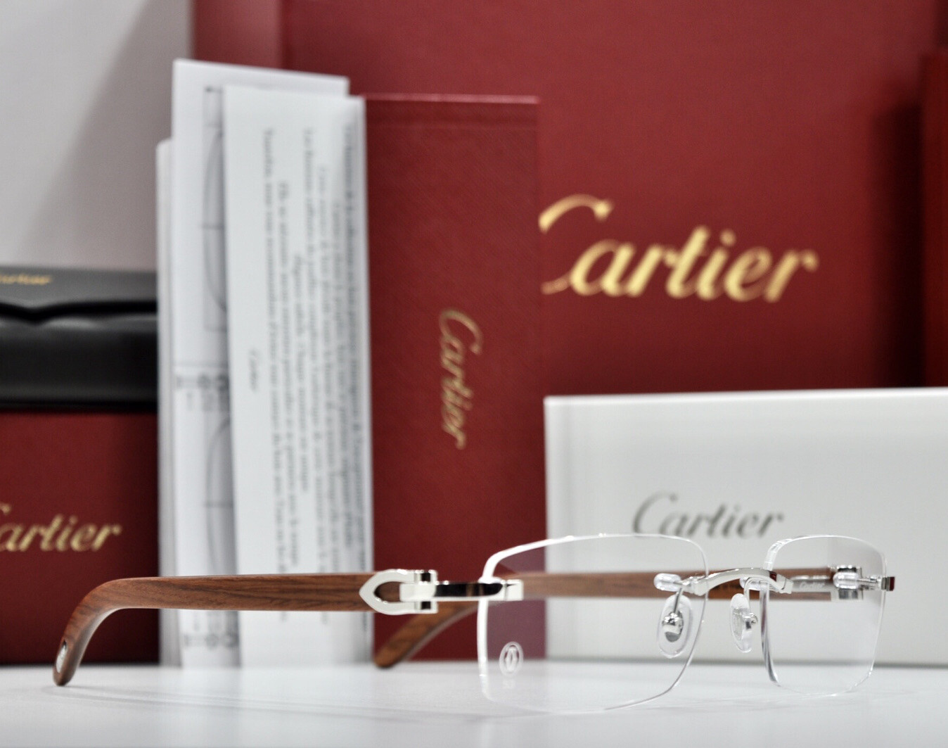 Cartier Decor C Wood Rimless Ibiza CT0052O Silver Frame Sunglasses ...